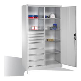 C+P Werkzeugschrank mit Drehtüren, 6 Böden, 8 Schübe, H1950xB1200xT500mm, Lichtgrau ; C + P Möbelsysteme (8931-305|S10154)