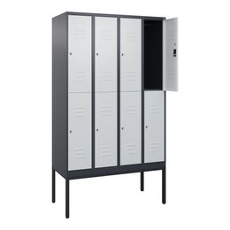 C+P Doppelstock-Spind Classic PLUS, Gestell, 4 Abteile, 2120x1200x500mm, 7016/70 Verschluss Zylinderschloss Front RAL 7035 Lichtgrau ; C + P M&ouml;belsyst (0803307-40|S10028)
