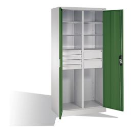 C+P Werkzeugschrank mit Dreht&uuml;ren, 6 B&ouml;den, 6 Sch&uuml;be, H1950xB930xT500mm Front Resedagr&uuml;n Korpus Lichtgrau ; C + P M&ouml;belsysteme (8921-3041|S10153)