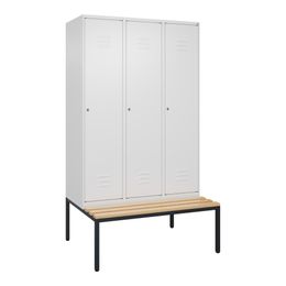 C+P Spind Classic PLUS, Bank, 3 Abteile, 2120x1200x815mm, 9016/9016 Verschluss Zylinderschloss 4 Garderobenhaken Trennwand mittig Sitzbanktyp unterge (0800507-32F|S10058)