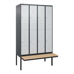 C+P Doppelstock-Spind Classic PLUS, Bank, 4 Abteile, 2120x1200x815mm, 7016/7035 Verschluss Zylinderschloss Sitzbanktyp auskragend Material Sitzfl&auml;che (0803407-40|S10103)