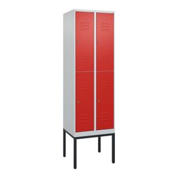 C+P Doppelstock-Spind Classic PLUS, Gestell, 2 Abteile, 2120x600x500mm, 7035/302 Verschluss Zylinderschloss Front RAL 3020 Verkehrsrot ; C + P M&ouml;belsy (0803307-20|S10017)