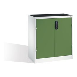C+P Werkzeug-Beistellschrank mit Dreht&uuml;ren, 2 B&ouml;den und 3 Sch&uuml;be, H1000xB930xT500mm Front Resedagr&uuml;n Korpus Lichtgrau ; C + P M&ouml;belsysteme (8821-5035|S10080)