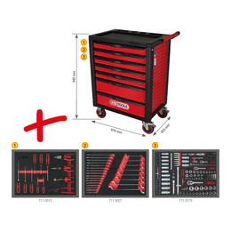 KS Tools RACINGline SCHWARZ/ROT Werkstattwagen mit 7 Schubladen und 215 Premium-Werkzeugen (826.7215)