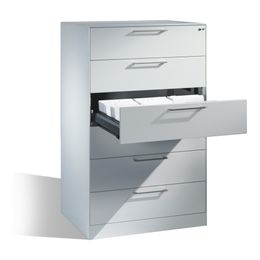 C+P Karteischrank Asisto für Karteikarten DIN A5 quer, 6 Schubladen, dreibahnig Front Lichtgrau Korpus Lichtgrau ; C + P Möbelsysteme (146223-623|S10008)