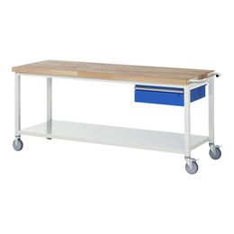 Rau Fahrbare Werkbank mit Ablageboden und Schublade BxTxH 2000x700x880mm (05-8001A6-207B4S.11)