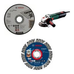 Metabo Winkelschleifer WEV 17-125 Quick & Schnellspannmutter &ndash; 3-teiliges Set mit BOSCH 1 mm Trennscheibe, X-LOCK Diamanttrennscheibe & Spannmutter