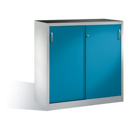 C+P Schwerlast-Beistellschrank mit Schiebet&uuml;ren, 2 B&ouml;den, H1200xB1200xT500mm Front Lichtblau Korpus Lichtgrau ; C + P M&ouml;belsysteme (2057-092|S10013)