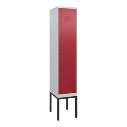 C+P Doppelstock-Spind Classic PLUS, Gestell, 1 Abteil, 2120x400x500mm, 7035/3003 Verschluss Zylinderschloss Front RAL 3003 Rubinrot ; C + P M&ouml;belsyste (0803307-12|S10016)