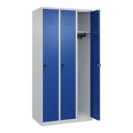 C+P Spind Classic PLUS, 3 Abteile, 1850x900x500mm, 7035/5010 Verschluss Sicherheits-Drehriegel 3 Garderobenhaken ; C + P M&ouml;belsysteme (080000-30|S10003)