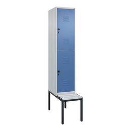 C+P Doppelstock-Spind Classic PLUS, Bank, 1 Abteil, 2120x400x815mm, 7035/5023 Verschluss Sicherheits-Drehriegel Sitzbanktyp untergebaut Material Sitzf (0803507-12|S10110)