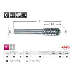 Ruko Hartmetall Frässtift Form C Walzenrund (WRC) Durchmesser 6,0 mm L1 min 56 mm (116020B)