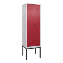 C+P Schwarz-Weiß-Spind Classic PLUS, Gestell, 2 Abteile, 2120x600x500mm, 7035/30 Front RAL 3003 Rubinrot Verschluss Sicherheits-Drehriegel ; C + P Möb (0800327-20|S10001)
