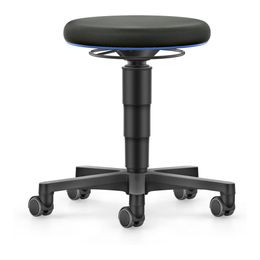 bimos Allround Hocker mit Rollen, Stoff schwarz, Sitzhöhe 450-650 mm, Farbring blau (9463-6801-3277)