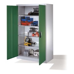 C+P Werkzeugschrank mit Drehtüren, innen 4 Böden, H1950xB1200xT600mm Front Resedagrün Korpus Lichtgrau ; C + P Möbelsysteme (8932-00|S10604)