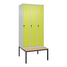 C+P Spind Classic PLUS, Bank, 3 Abteile, 2120x900x815mm, 7035/0024 Verschluss Sicherheits-Drehriegel 3 Garderobenhaken Sitzbanktyp untergebaut ; C + (0800507-30|S10010)