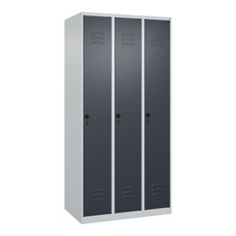 C+P Spind Classic PLUS, 3 Abteile, 1850x900x500mm, 7035/7016 Verschluss Sicherheits-Drehriegel 4 Garderobenhaken Trennwand mittig ; C + P M&ouml;belsysteme (080000-30F|S10007)
