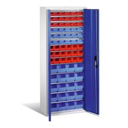 C+P Magazinschrank mit 74 Sichtlagerk&auml;sten, H1690xB700xT300mm Front Enzianblau Korpus Lichtgrau ; C + P M&ouml;belsysteme (133413-27|S10039)