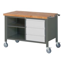 STIER Fahrbare Werkbank Premium mit 3 Schubladen und einem offenen Fach BxTxH 1250x700x880 mm (906062)