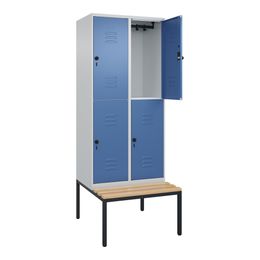 C+P Doppelstock-Spind Classic PLUS, Bank, 2 Abteile, 2120x800x815mm, 7035/5023 Verschluss Sicherheits-Drehriegel Sitzbanktyp untergebaut Material Sitz (0803507-22|S10005)