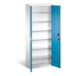 C+P Magazinschrank mit 6 B&ouml;den zur Aufnahme von Sichtlagerk&auml;sten, H1690xB700xT300mm Front Lichtblau Korpus Lichtgrau ; C + P M&ouml;belsysteme (133413-20|S10090)