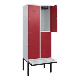 C+P Doppelstock-Spind Classic PLUS, Bank, 2 Abteile, 2120x800x815mm, 7035/3003 Verschluss Zylinderschloss Sitzbanktyp auskragend Material Sitzfl&auml;che K (0803407-22|S10016)