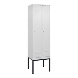 C+P Spind Classic PLUS, Gestell, 2 Abteile, 2120x600x500mm, 9016/9016 Verschluss Zylinderschloss 4 Garderobenhaken Trennwand mittig ; C + P M&ouml;belsyste (0800307-20F|S10029)