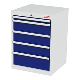 STIER Schubladenschrank mit 5 Schubladen BxTxH 600x575x820 mm lichtgrau/enzianblau (905043)