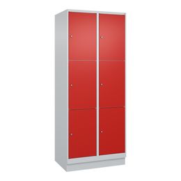 C+P Schlie&szlig;fachschrank Classic PLUS, Sockel, 2 Abteile, 1950x800x500mm, 7035/302 Innenh&ouml;he Gefach oben (oberes 599 mm Front RAL 3020 Verkehrsrot ; C + (080020-223|S10002)