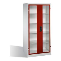 C+P Werkzeugschrank mit Sichtfenster-Drehtüren, innen 4 Böden, H1950xB930xT600mm Front Rubinrot Korpus Lichtgrau ; C + P Möbelsysteme (8922-055|S10126)