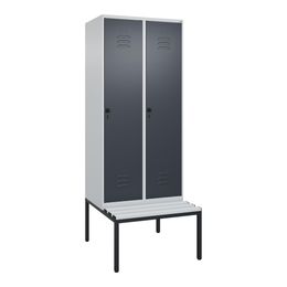 C+P Spind Classic PLUS, Bank, 2 Abteile, 2120x800x815mm, 7035/7016 Verschluss Sicherheits-Drehriegel 4 Garderobenhaken Trennwand mittig Dekor Banklatt (0800507-22F|S10038)