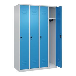 C+P Spind Classic PLUS, 4 Abteile, 1850x1200x500mm, 7035/5012 Verschluss Sicherheits-Drehriegel 3 Garderobenhaken ; C + P M&ouml;belsysteme (080000-40|S10004)