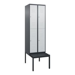 C+P Doppelstock-Spind Classic PLUS, Bank, 2 Abteile, 2120x600x815mm, 7016/7035 Verschluss Zylinderschloss Sitzbanktyp untergebaut Material Sitzfläche (0803507-20|S10028)