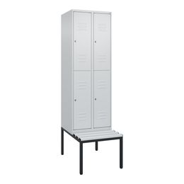 C+P Doppelstock-Spind Classic PLUS, Bank, 2 Abteile, 2120x600x815mm, 7035/7035 Verschluss Zylinderschloss Sitzbanktyp untergebaut Material Sitzfläche (0803507-20|S10024)