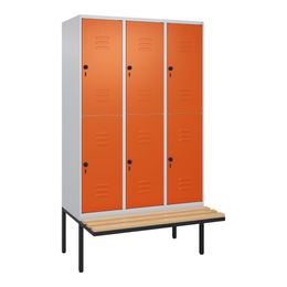 C+P Doppelstock-Spind Classic PLUS, Bank, 3 Abteile, 2120x1200x815mm, 7035/2004 Verschluss Sicherheits-Drehriegel Sitzbanktyp auskragend Material Sitz (0803407-32|S10180)