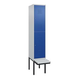 C+P Doppelstock-Spind Classic PLUS, Bank, 1 Abteil, 2120x400x815mm, 7035/5010 Verschluss Zylinderschloss Sitzbanktyp auskragend Material Sitzfl&auml;che Ku (0803407-12|S10018)