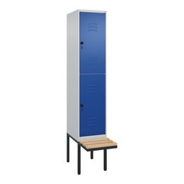 C+P Doppelstock-Spind Classic PLUS, Bank, 1 Abteil, 2120x400x815mm, 7035/5010 Verschluss Sicherheits-Drehriegel Sitzbanktyp auskragend Material Sitzfl (0803407-12|S10003)