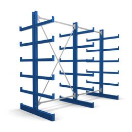 STIER Kragarmregal doppelseitig 2 Felder mit 5 Ebenen 2600x2000x500mm enzianblau (905255)
