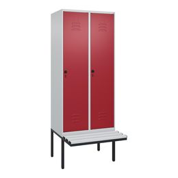 C+P Spind Classic PLUS, Bank, 2 Abteile, 2120x800x815mm, 7035/3003 Verschluss Sicherheits-Drehriegel 4 Garderobenhaken Trennwand mittig Dekor Banklatt (0800407-22F|S10031)