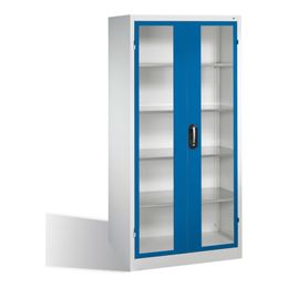 C+P Werkzeugschrank mit Sichtfenster-Drehtüren, innen 4 Böden, H1950xB930xT600mm Front Enzianblau Korpus Lichtgrau ; C + P Möbelsysteme (8922-055|S10128)