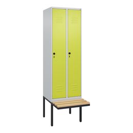 C+P Spind Classic PLUS, Bank, 2 Abteile, 2120x600x815mm, 7035/0024 Verschluss Sicherheits-Drehriegel 3 Garderobenhaken Sitzbanktyp auskragend ; C + (0800407-20|S10011)