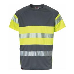 HOLEX Warnschutz T-Shirt grau/gelb Unisex-Größe L aus Polyester/Baumwolle mit Reflektorstreifen und Rundhalsausschnitt für Arbeitsschutz, 091656 L)