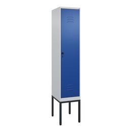 C+P Spind Classic PLUS, Gestell, 1 Abteil, 2120x400x500mm, 7035/5010 Verschluss Sicherheits-Drehriegel 4 Garderobenhaken Trennwand mittig ; C + P M&ouml;be (0800307-12F|S10003)