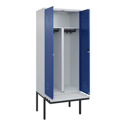 C+P PSA Doppel-Spind Classic PLUS, Bank, 2 Abteile, 2120x800x815mm, 7035/5010 Verschluss Zylinderschloss Sitzbanktyp auskragend Material Sitzfl&auml;che Ku (0800427-22P|S10018)