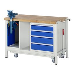 Rau Werkbank mit Fahrgestell 8185-6, B1250xT700xH880mm, 4x Schublade-TA, 1xSSK (05-8185A6-127B4F.11)