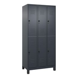 C+P Doppelstock-Spind Classic PLUS, F&uuml;&szlig;e, 3 Abteile, 1950x900x500mm, 7016/7016 ; C + P M&ouml;belsysteme (080310-30|S10012)