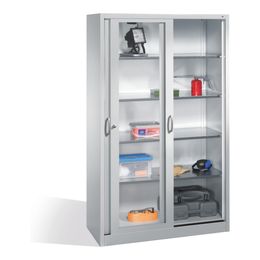 C+P Werkzeugschrank mit Sichtfenster-Schiebetüren, 4 Böden, H1950xB1200xT500mm Front Lichtgrau Korpus Lichtgrau ; C + P Möbelsysteme (2059-055|S10032)