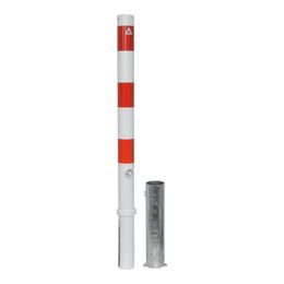 Schake Absperrpfosten Typ 476FB, herausnehmbar, Ø 76mm + Dreikantverschluß, weiß / rot + Bodenhülse)
