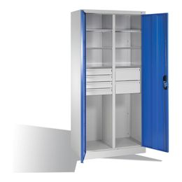 C+P Werkzeugschrank mit Dreht&uuml;ren, 6 B&ouml;den, 6 Sch&uuml;be, H1950xB930xT500mm Front Lichtblau Korpus Lichtgrau ; C + P M&ouml;belsysteme (8921-3041|S10155)