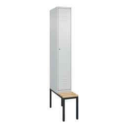 C+P Spind Classic PLUS, Bank, 1 Abteil, 2120x300x815mm, 7035/7035 Verschluss Zylinderschloss 4 Garderobenhaken Trennwand mittig Sitzbanktyp untergeba (0800507-10F|S10053)